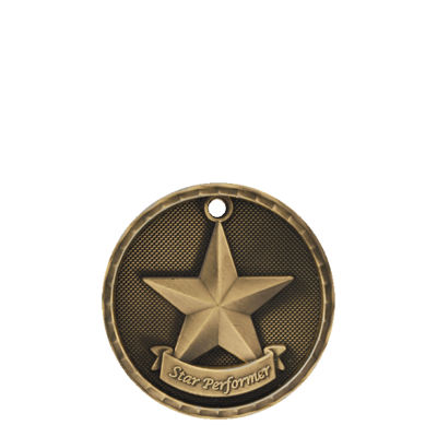 3D Gold star Performer Medal w/ Ribbon | Dinn Trophy