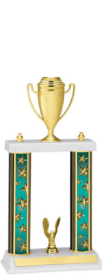 Teal Star Trophy with Double Column Base and Gold Cup | Dinn Trophy
