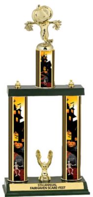 Pumpkin Scarecrow Halloween Trophy with Haunted House graphics | Dinn ...
