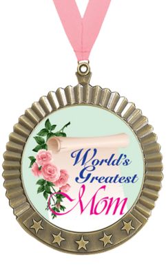 World's Greatest Mom Medal with Pink Neck Ribbon | Dinn Trophy